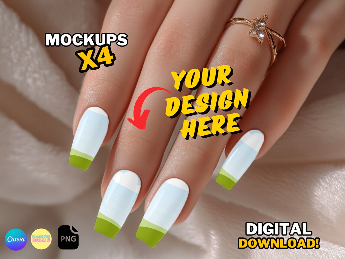 Nail Art Template Bundle X4 Mockup Add Your Own Design Soft Glam ...