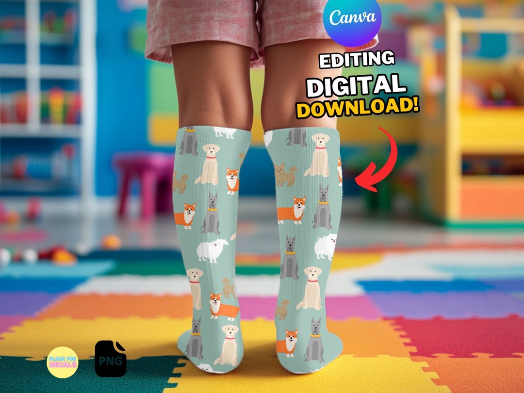 Kids Size Knee-high Back-of-sock Mockup Compatible With Canva & More ...