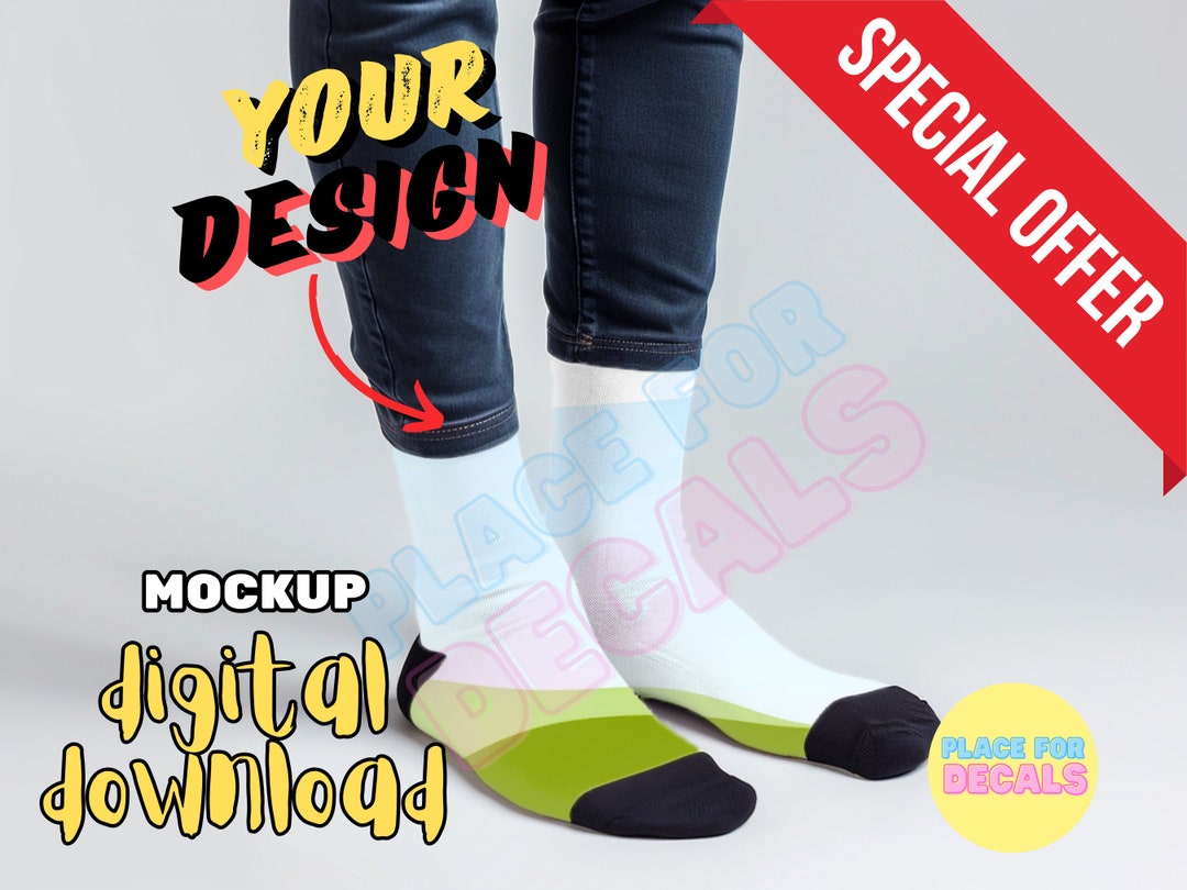 Model Men's Sock Mockup Digital Easy to Use Drag & Drop Editing Your ...