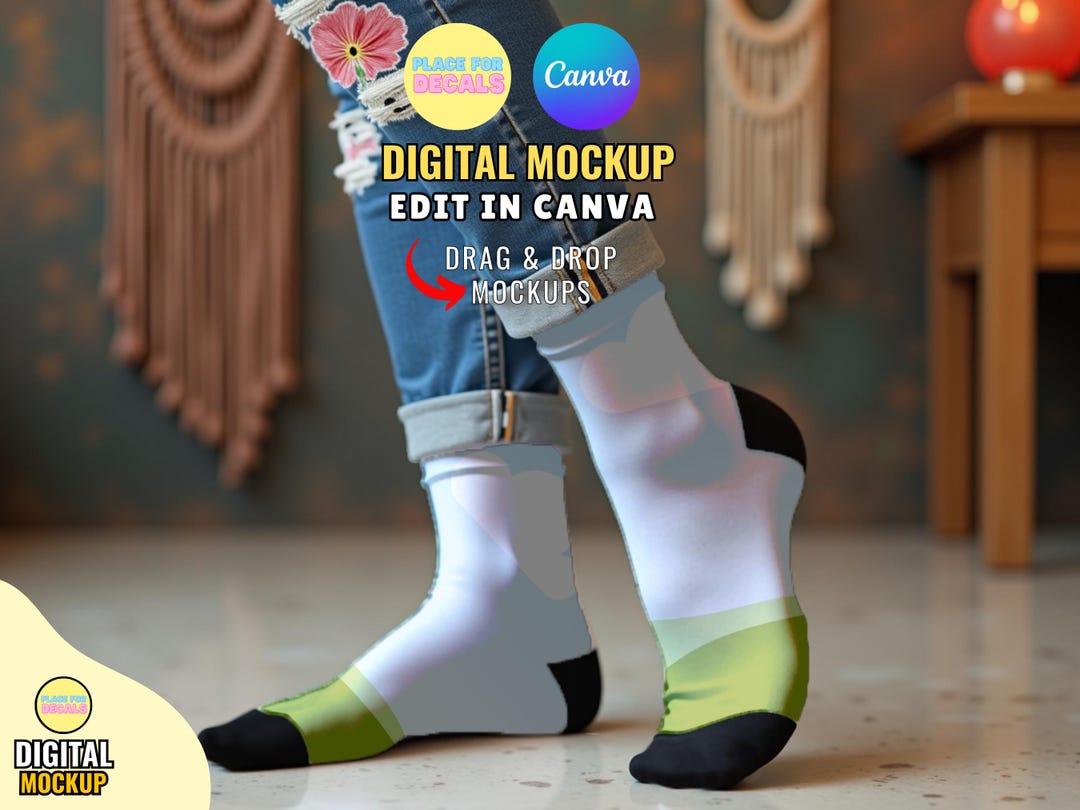 Trending Sock Mockup Compatible With Canva | Edit With Your Design ...