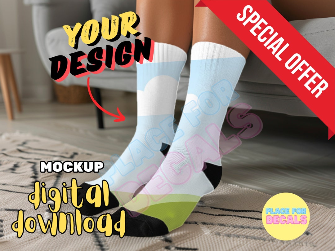 For Women's Mockup Sock Digital Easy to Use Drag & Drop Editing Your ...