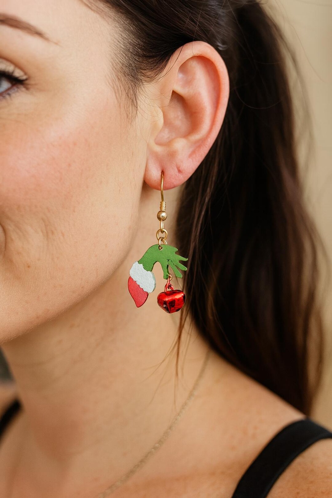 Grinch Hand Earrings With Ornament & Jingle Bells | Funny Christmas ...