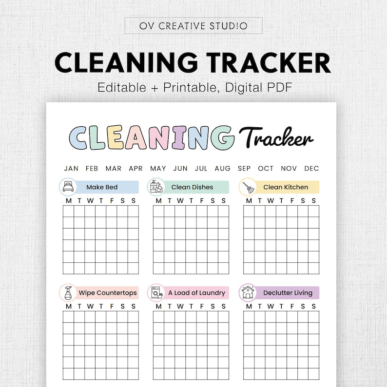 Cleaning Tracker | Printable Cleaning Monthly Checklist, Daily Cleaning ...