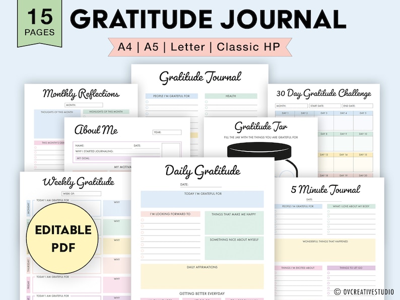 Gratitude Journal Printable Bundle Editable Digital PDF - Etsy