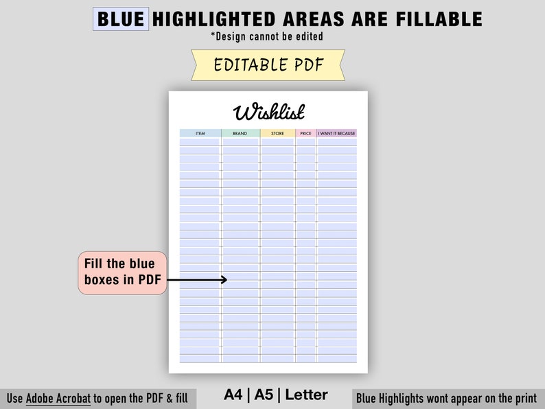 Editable Wishlist Tracker Printable Things to Buy Want - Etsy