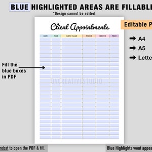 Editable Client Appointment Tracker | Printable Client Tracker | Client ...