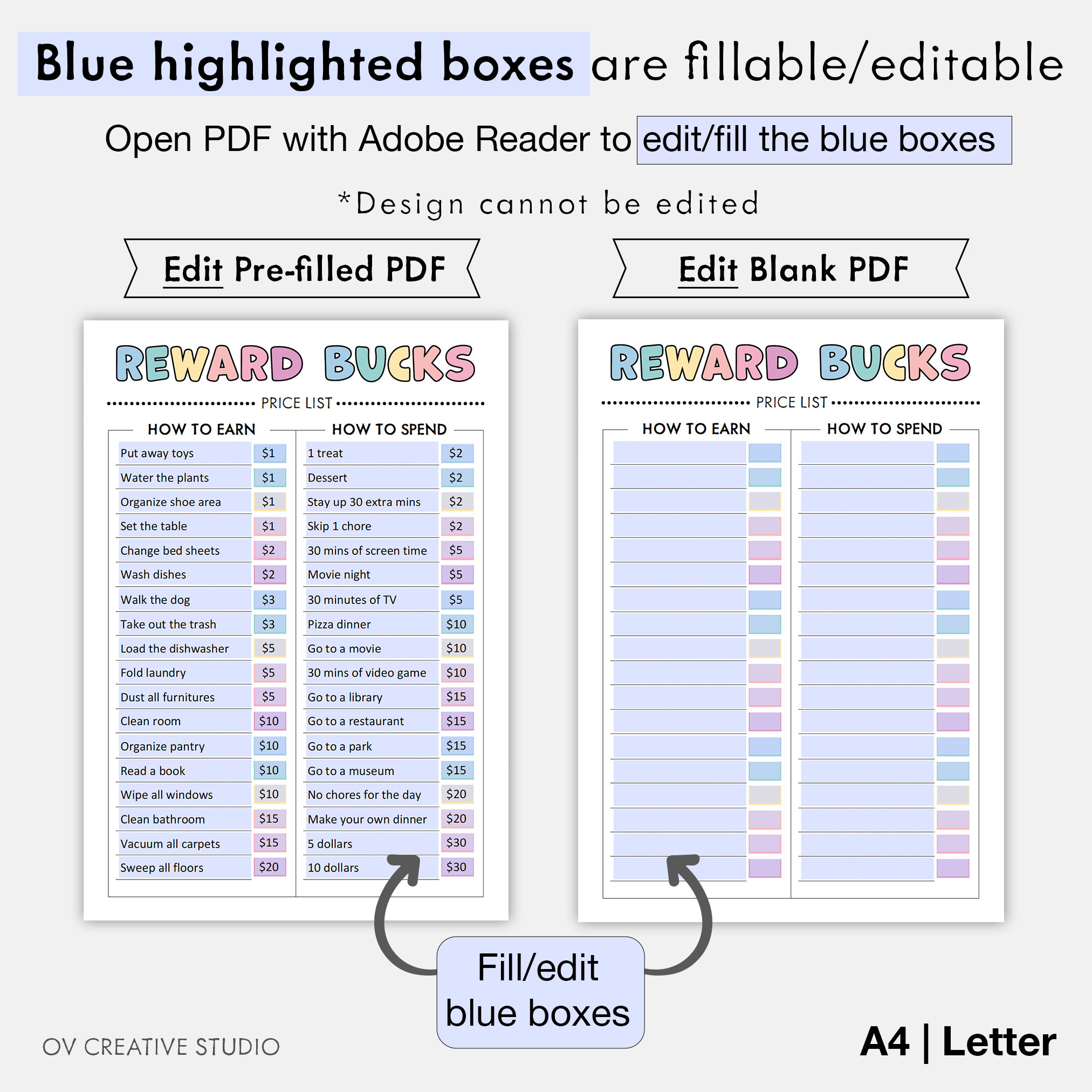 Editable Kids Reward Bucks | Printable | Mom Bucks, PDF Reward System ...