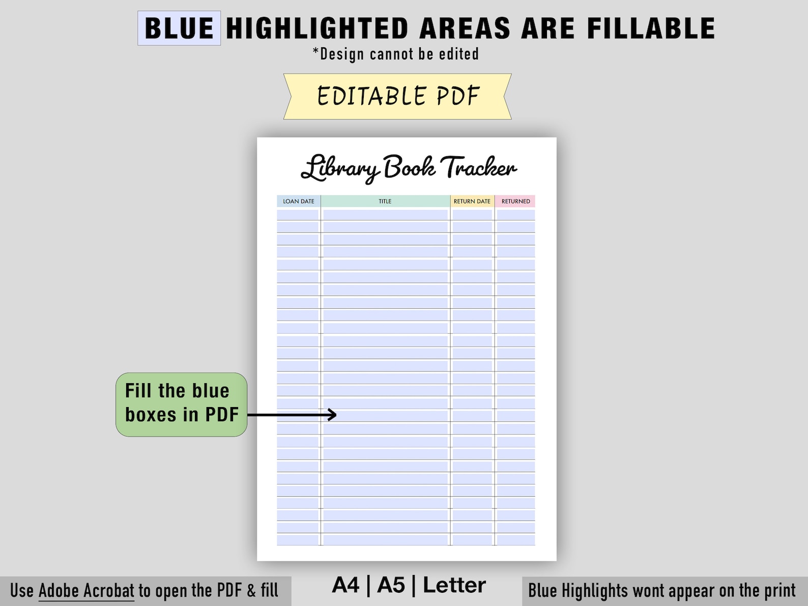Library Book Tracker Printable Book Log Library Book - Etsy
