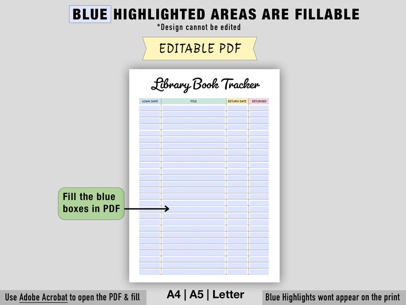 Library Book Tracker Printable Book Log Library Book - Etsy