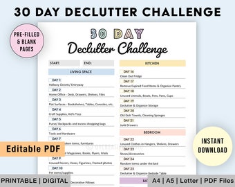 15 Minute Declutter Challenge, Decluttering Checklist Printable, Declutter Challenge Digital ...