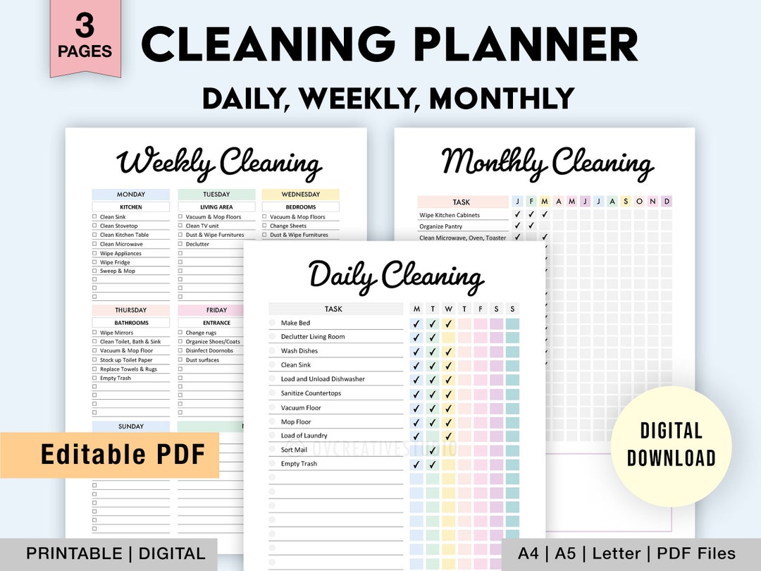 Editable Cleaning Schedule | Printable | Cleaning Checklist | Daily ...