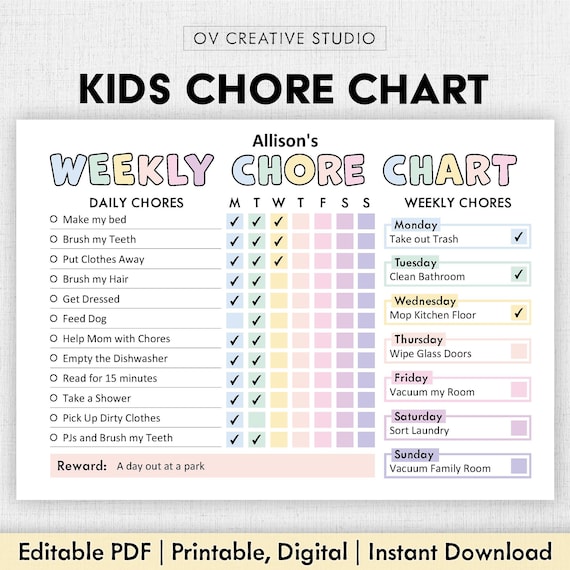 Chore Chart For Kids Template