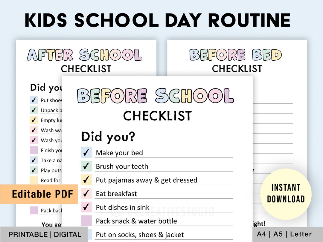 Editable Schoolday Checklist for Kids | Printable | Kids Chore Chart ...