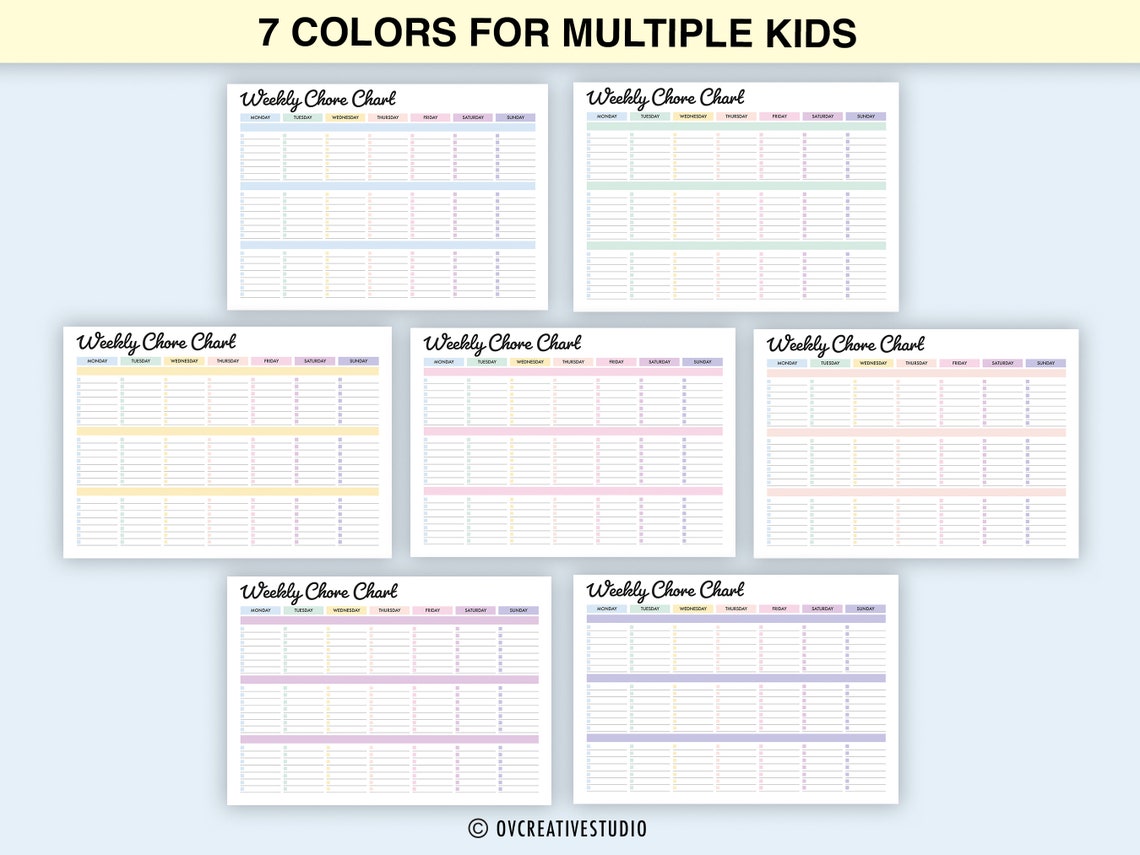 Editable Weekly Chore Chart for Multiple Kids | Printable, Digital ...