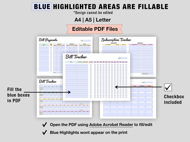 Editable Bill Payment Tracker Bundle | Monthly Bill Tracker Printable ...
