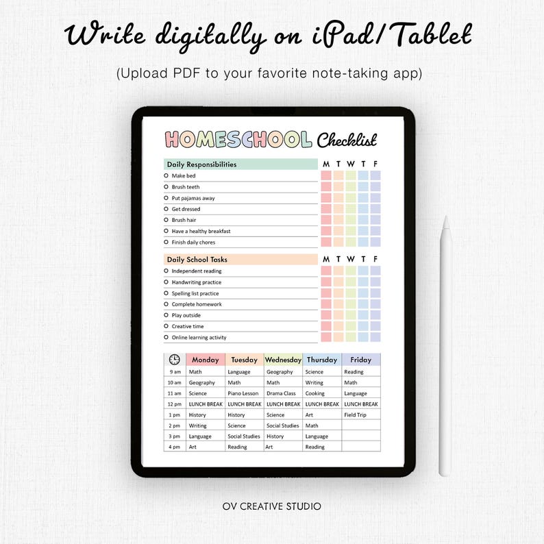 Editable Homeschool Checklist | Printable, Digital | Homeschool Planner ...