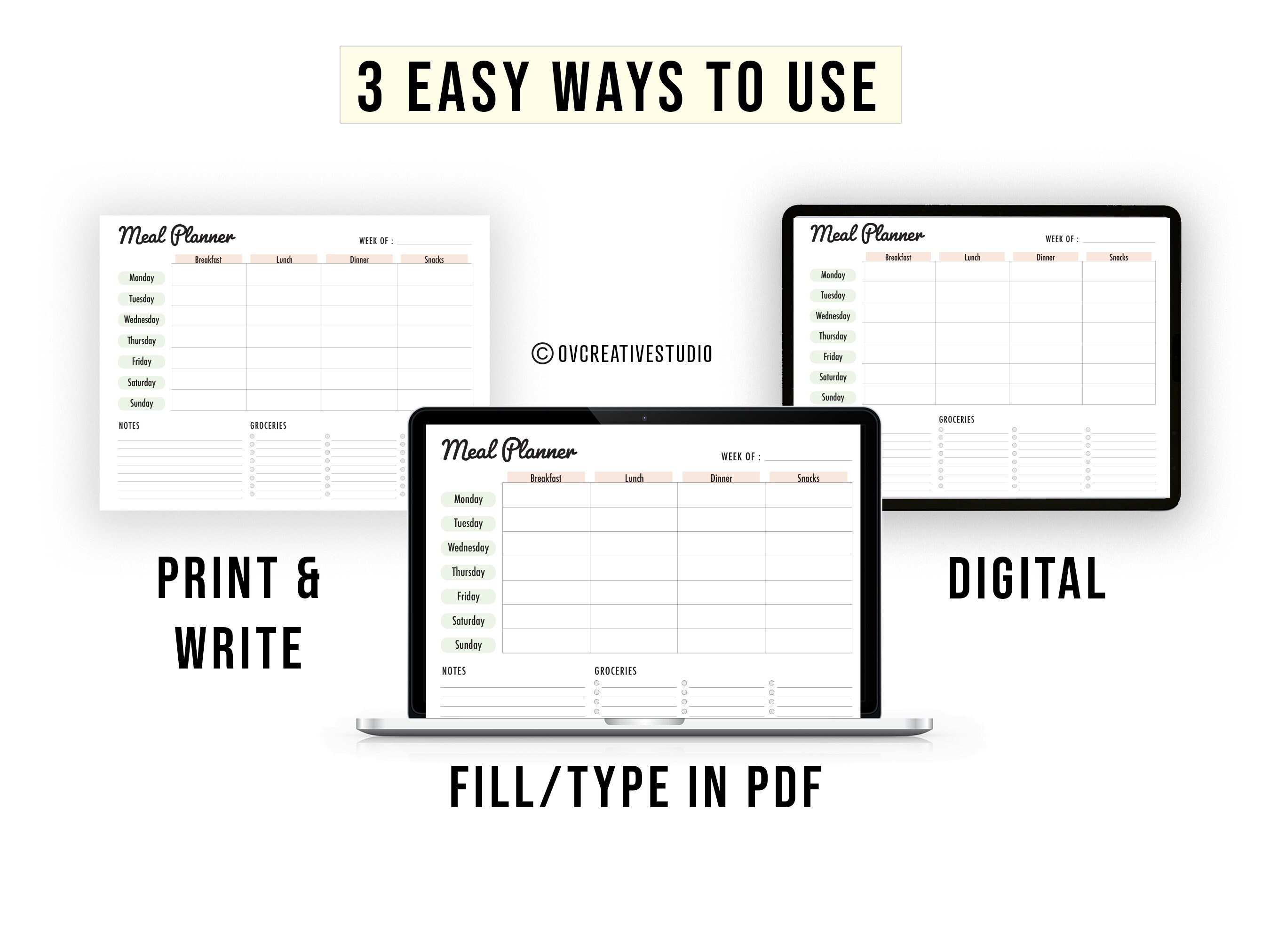 Editable Meal Planner - Printable, Digital, Fillable Planner | iPad ...
