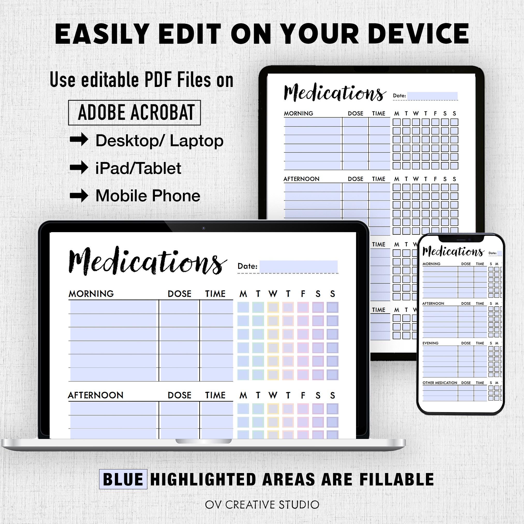 Editable Medication Schedule | Printable Easy Medicine Chart | Weekly ...