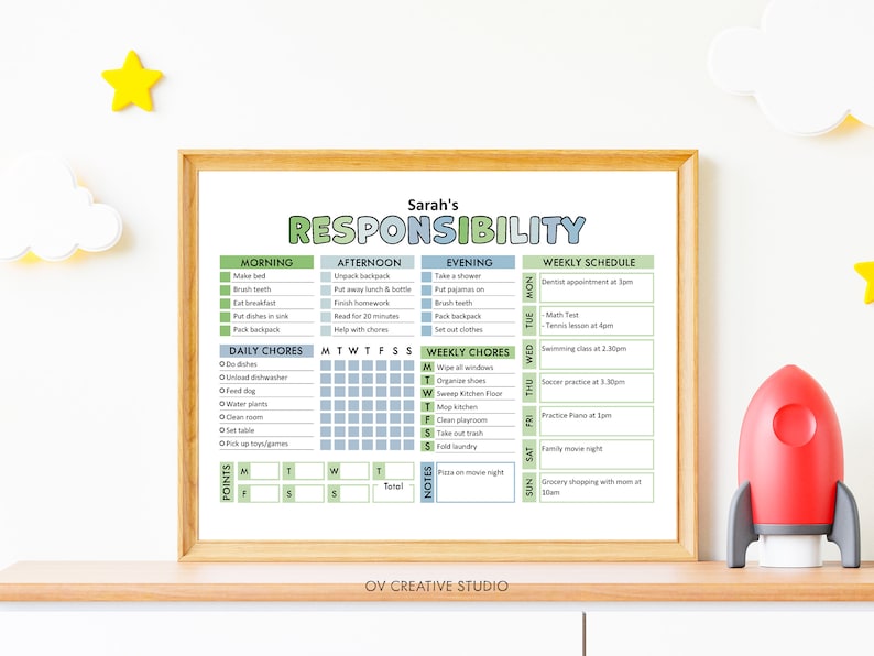 Editable Responsibility Chore Chart for Kids | Printable | Kids Daily ...