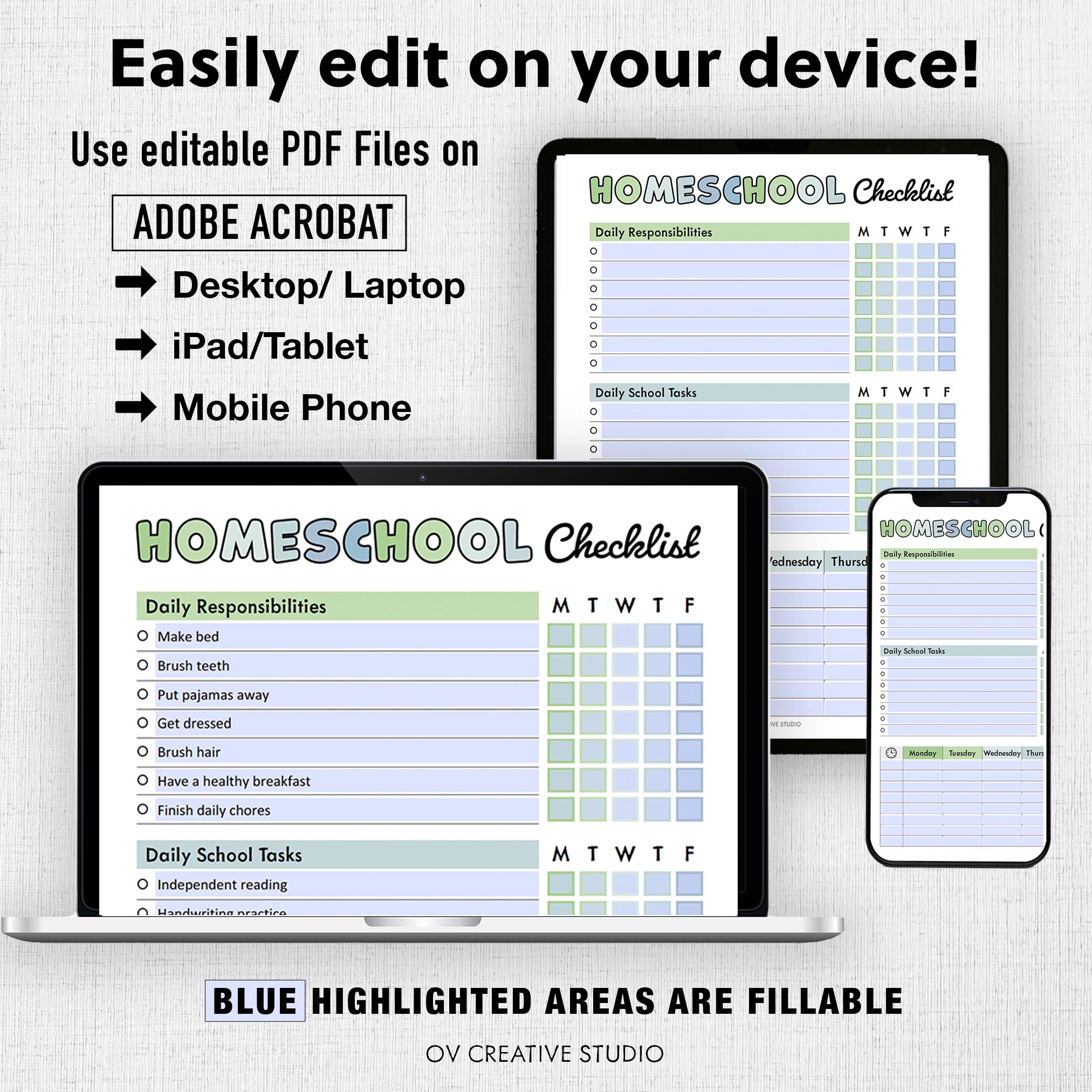 Editable Homeschool Checklist | Printable, Digital | Homeschool Planner ...