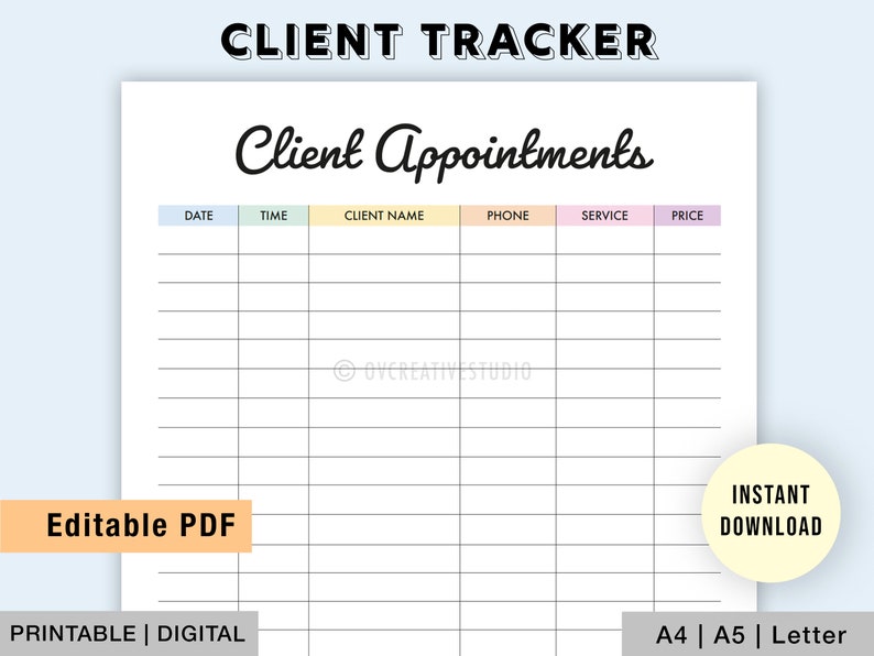 Editable Client Appointment Tracker Printable Client Tracker | Etsy
