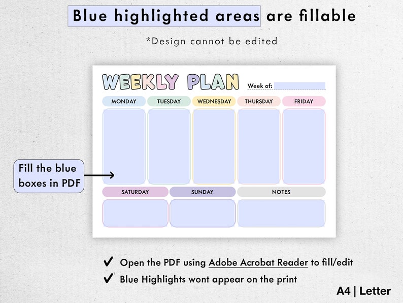 Editable Weekly Planner | Printable, Digital | Weekly Planner Organizer ...