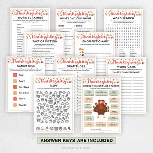 Thanksgiving Games Bundle Printable, Trivia, Emoji Pictionary, Bingo ...