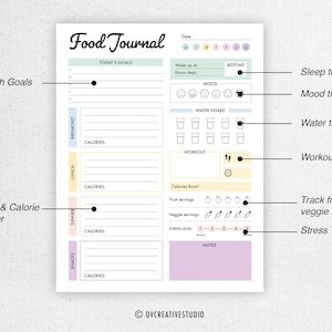 Editable Food Journal | Printable, Digital | Food Diary, Daily Food ...