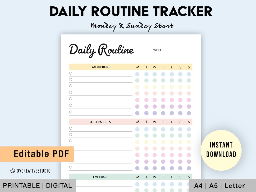 Editable Daily Routine | Printable | Daily Checklist | Morning Routine ...