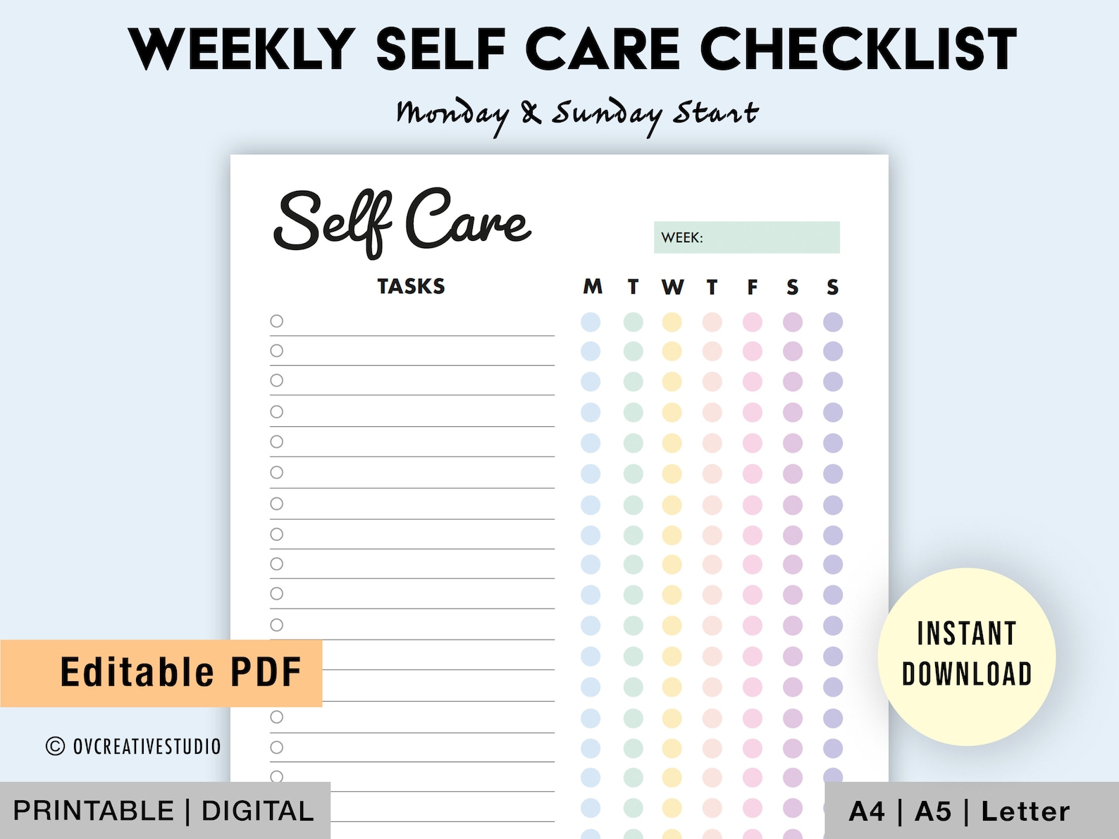 Editable Self Care Checklist Printable Digital PDF Weekly - Etsy