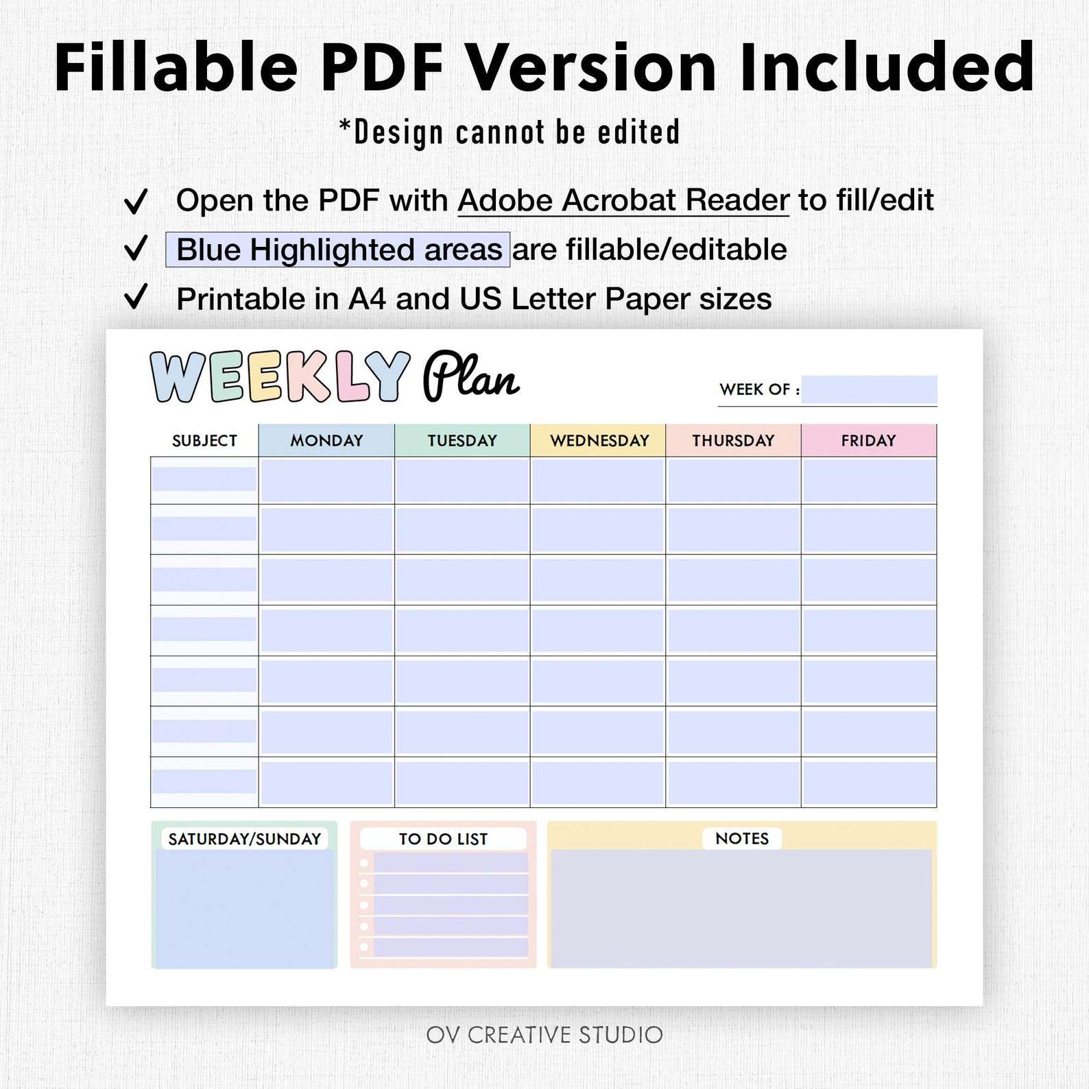 Editable Homeschool Weekly Schedule | Kids Weekly Plan | Printable ...