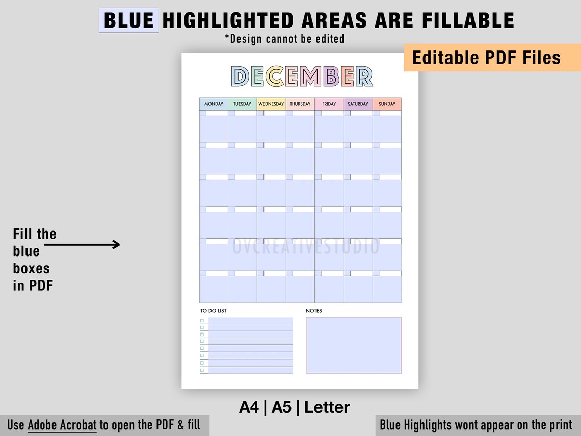 Editable Undated Monthly Calendar Vertical Printable - Etsy