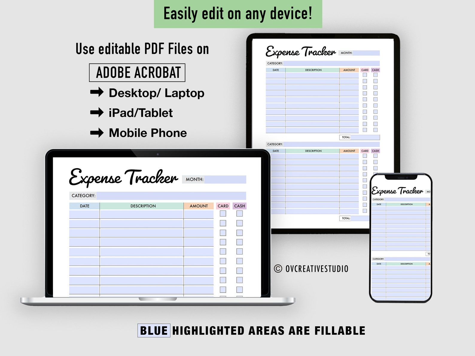 Editable Expense Tracker | Printable Expense Tracker Template | Expense ...