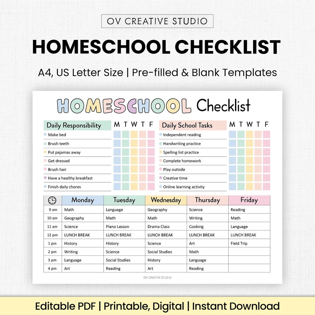 Editable Homeschool Checklist | Printable, Digital | Homeschool Planner ...