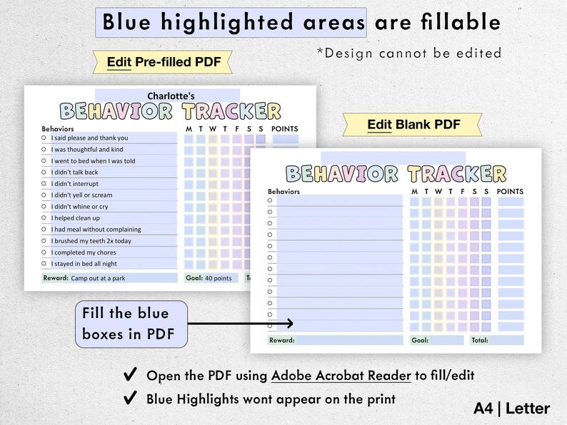 Behavior Reward Chart for Kids | Printable, Editable, Digital PDF ...