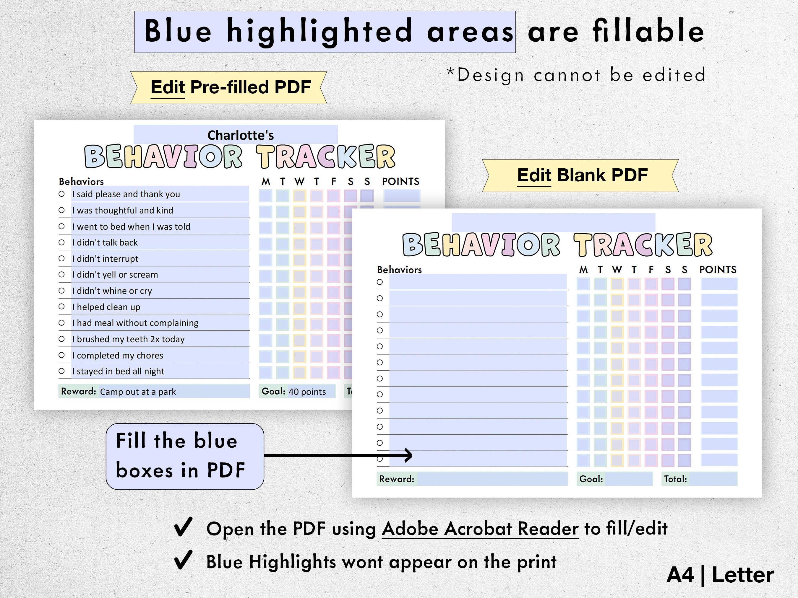 Behavior Reward Chart for Kids | Printable, Editable, Digital PDF ...