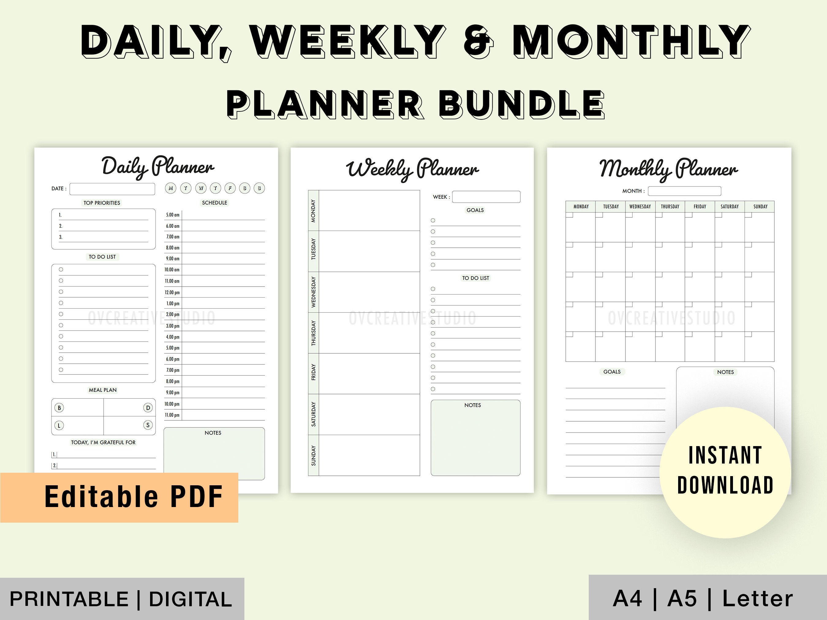 Editable Daily Weekly Monthly Planner Bundle Printable - Etsy