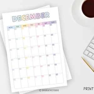 Undated Monthly Calendar, Portrait, Printable Undated Monthly Planner ...