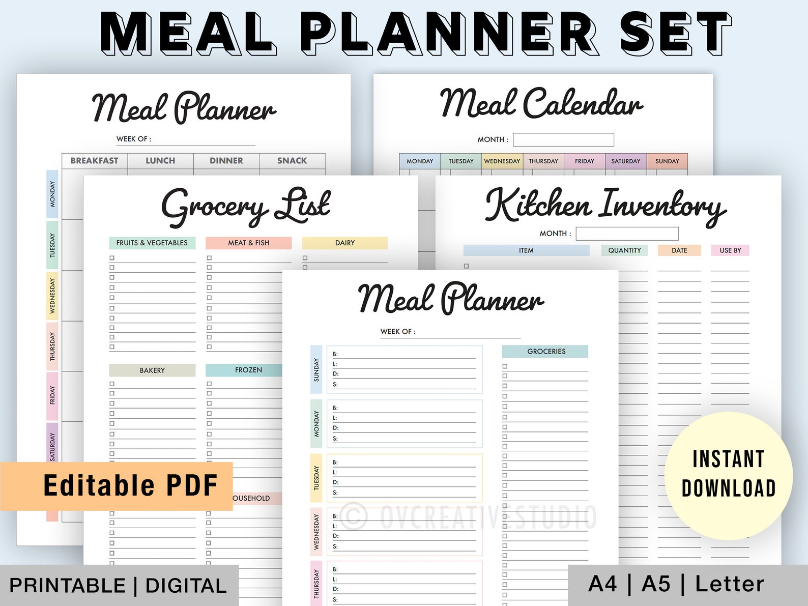 Editable Meal Planner Set Grocery List Printable Meal Prep Grocery List ...