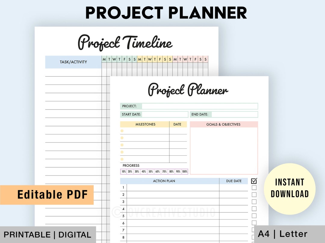 Editable Project Planner | Project Planning, Project Timeline ...