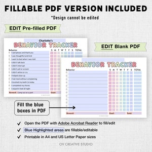Behavior Reward Chart for Kids | Printable, Editable, Digital PDF ...