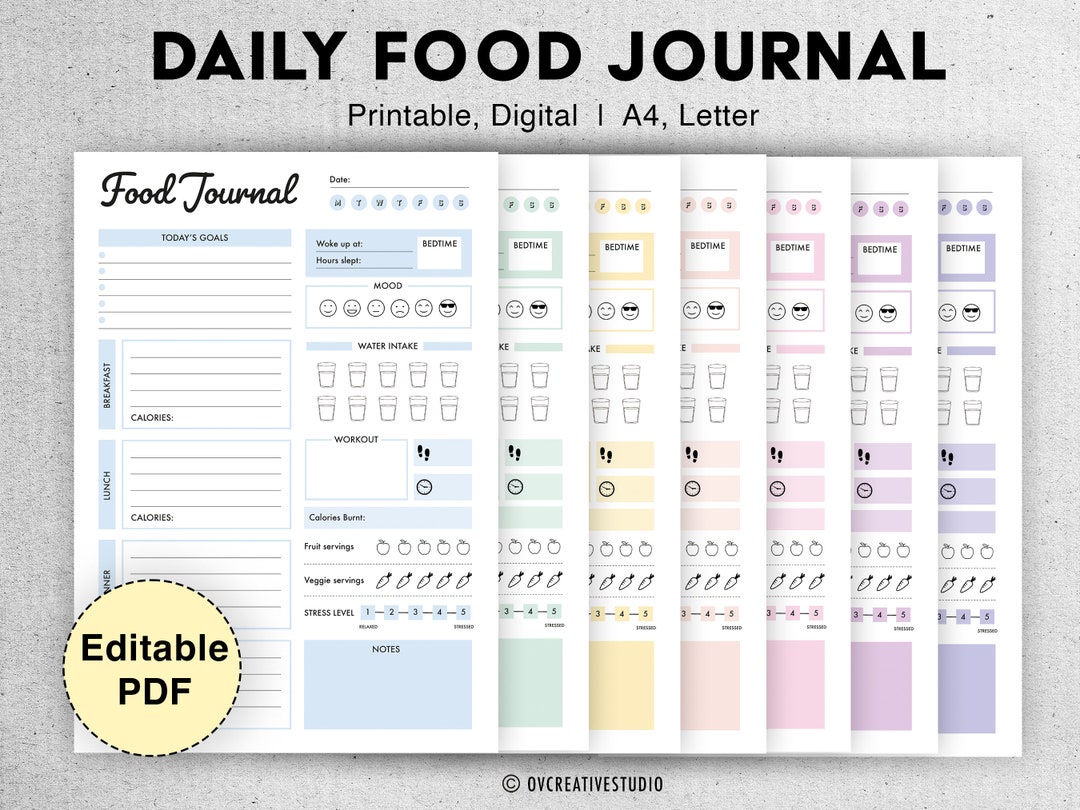 Editable Food Journal Printable Digital Food Diary Daily - Etsy