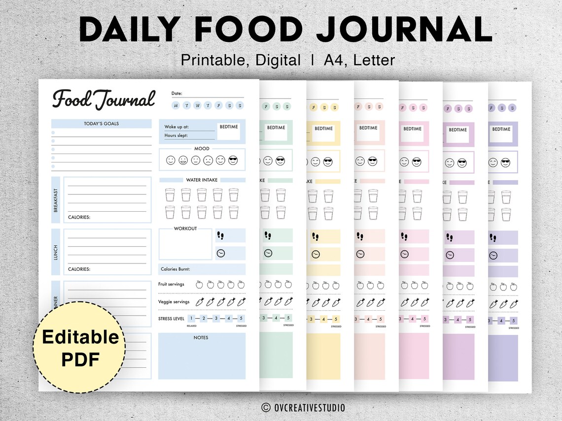 Editable Food Journal Printable Digital Food Diary Daily - Etsy UK