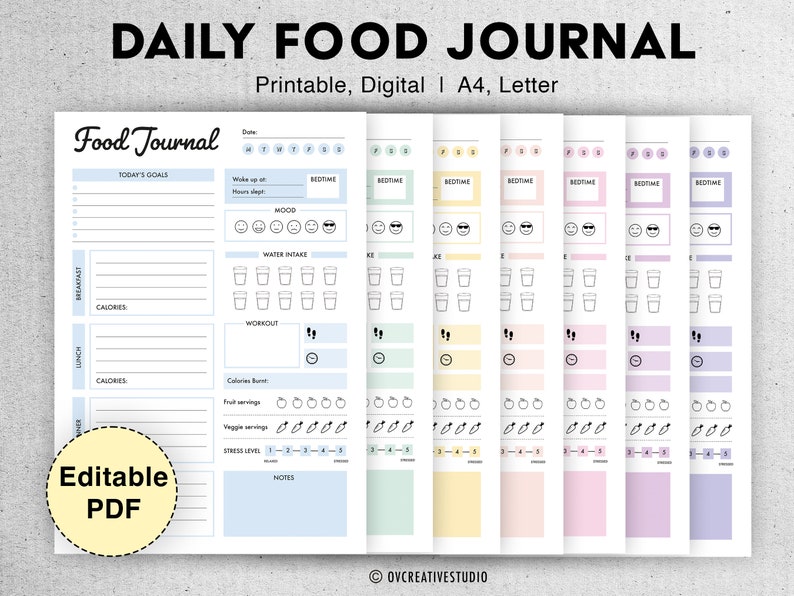 Editable Food Journal Printable Digital Food Diary Daily - Etsy UK