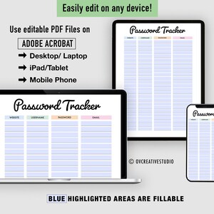 Editable Password Tracker | Printable, Digital | Password Organizer ...