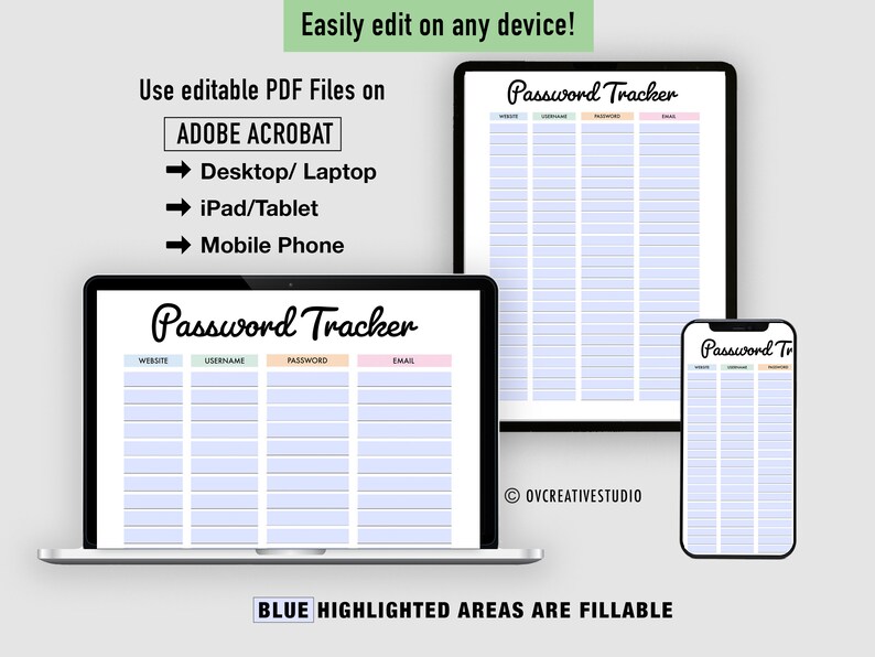 Editable Password Tracker Printable Digital Password - Etsy Canada