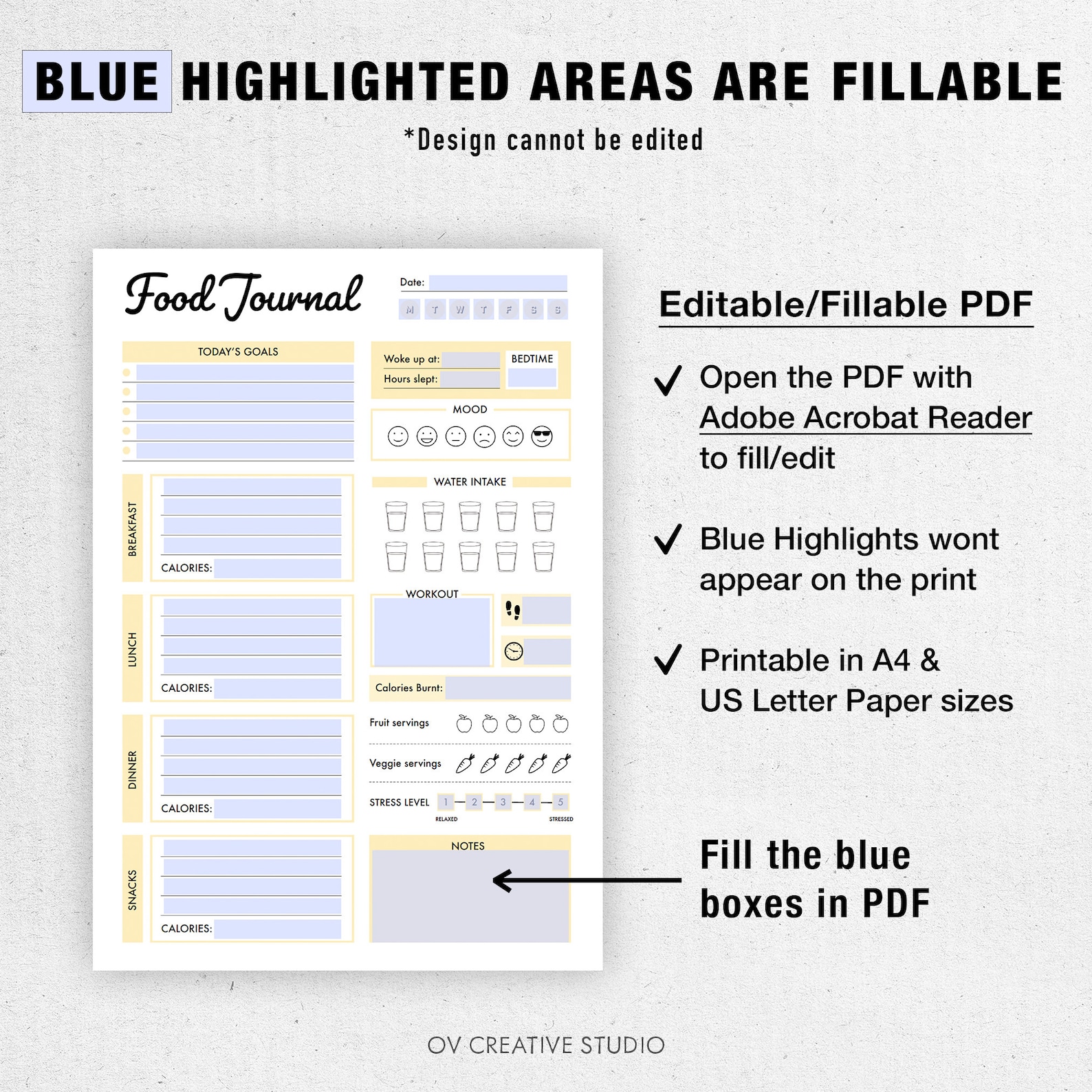 Editable Food Journal | Printable, Digital | Food Diary, Daily Food ...