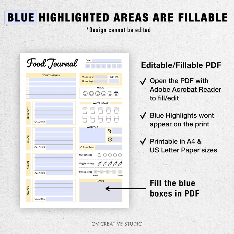 Editable Food Journal | Printable, Digital | Food Diary, Daily Food ...