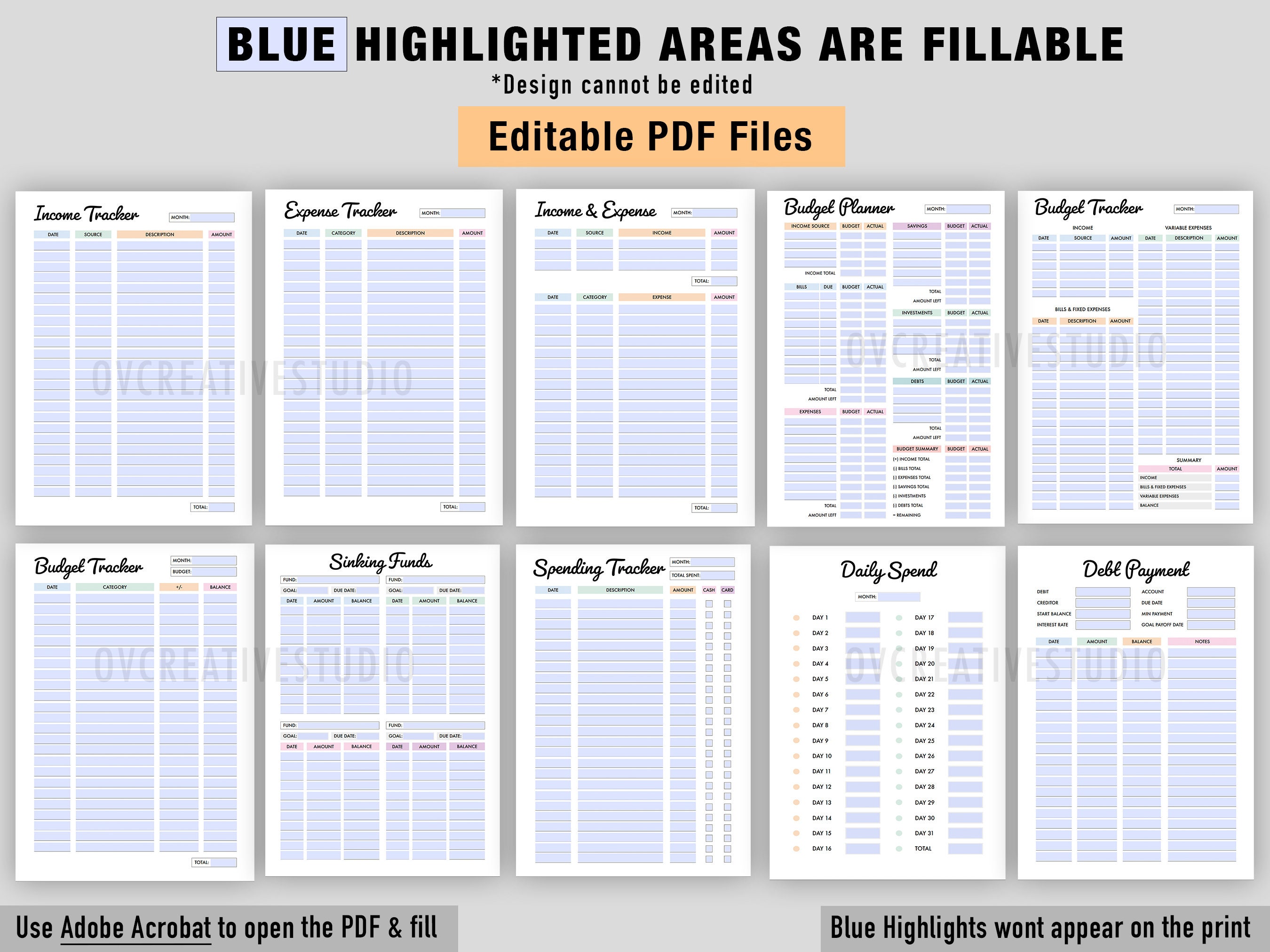 Editable Budget Tracker Set | Printable | Income, Expense Tracker, Bill ...