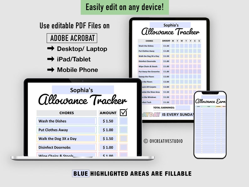 Editable Allowance Tracker Kids Earn Money Chart Daily - Etsy
